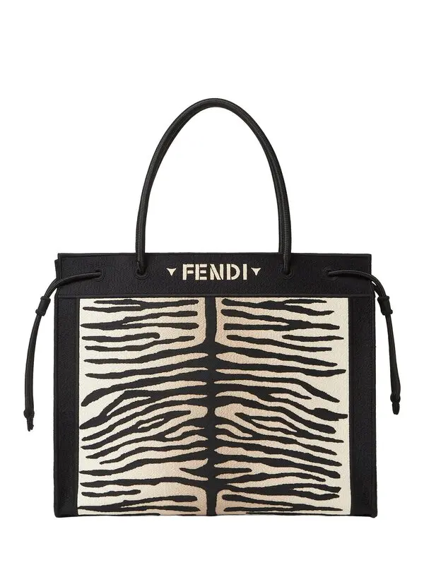 Fendi Magic Shopper Large Beige And Black Tiger-effect Embroidered Fabric Shopper Bag - [multicolor]